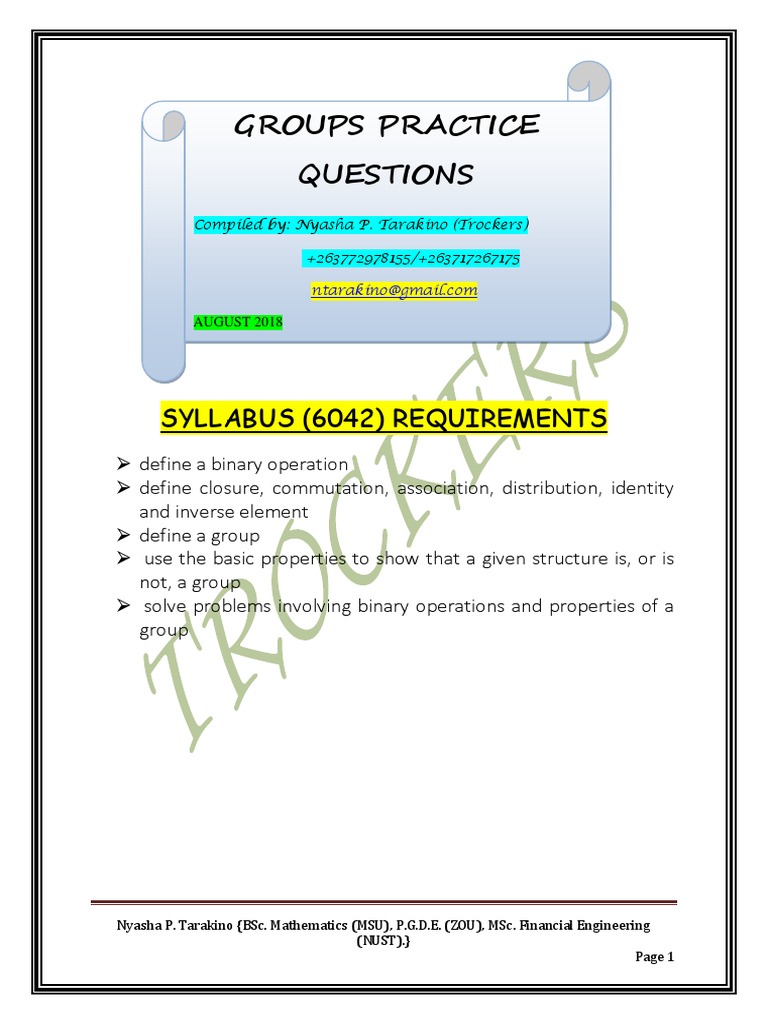 Groups Questions and Answers - by Trockers | PDF | Group (Mathematics ...