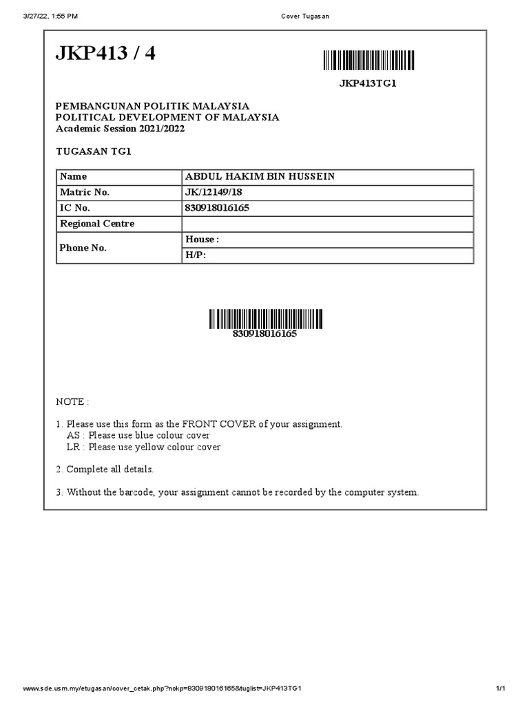 Cover Tugasan JKP 413-Merged | PDF