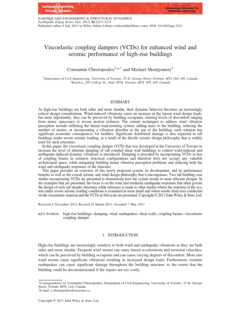Viscoelastic Coupling Dampers (VCDS) For Enhanced Wind and Seismic ...