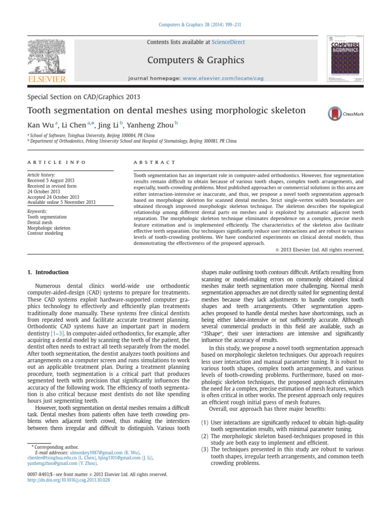 20.tooth Segmentation On Dental Meshes Using Morphologic Skeleton | PDF | Image Segmentation ...