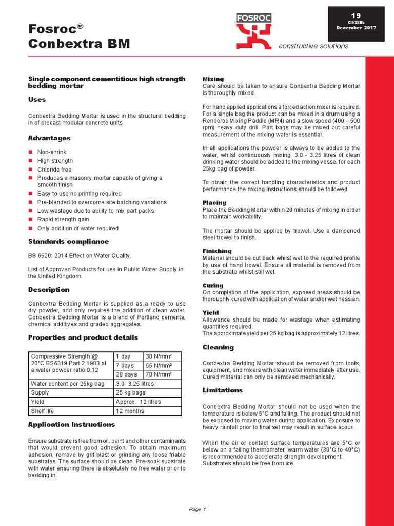Fosroc Conbextra BM: Single Component Cementitious High Strength ...