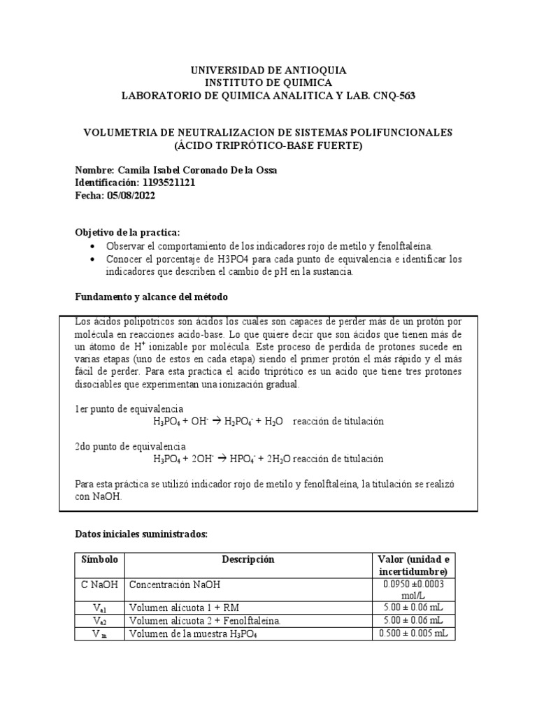 Informe 3 Analitica | PDF | Valoración | Química