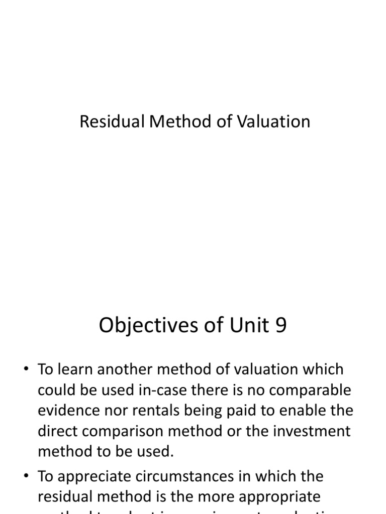 Unit 9 - Residual Method of Valuation | PDF | Valuation (Finance ...