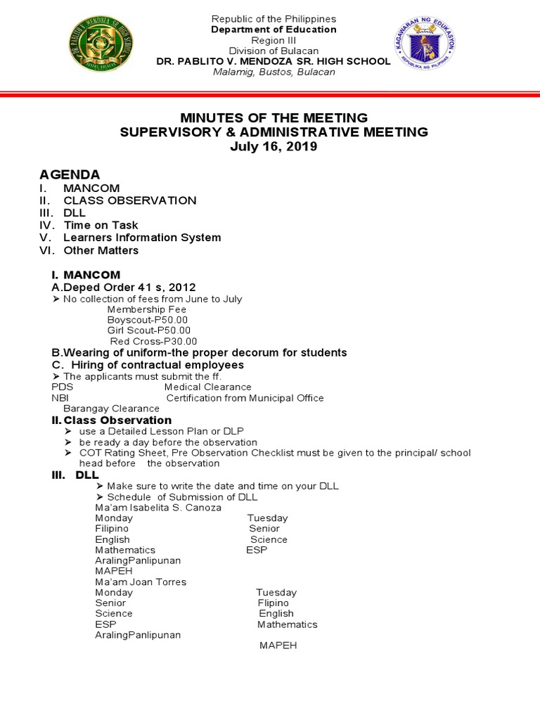 July 16, 2019 Administrative & Supervisory Meeting | PDF | Teachers