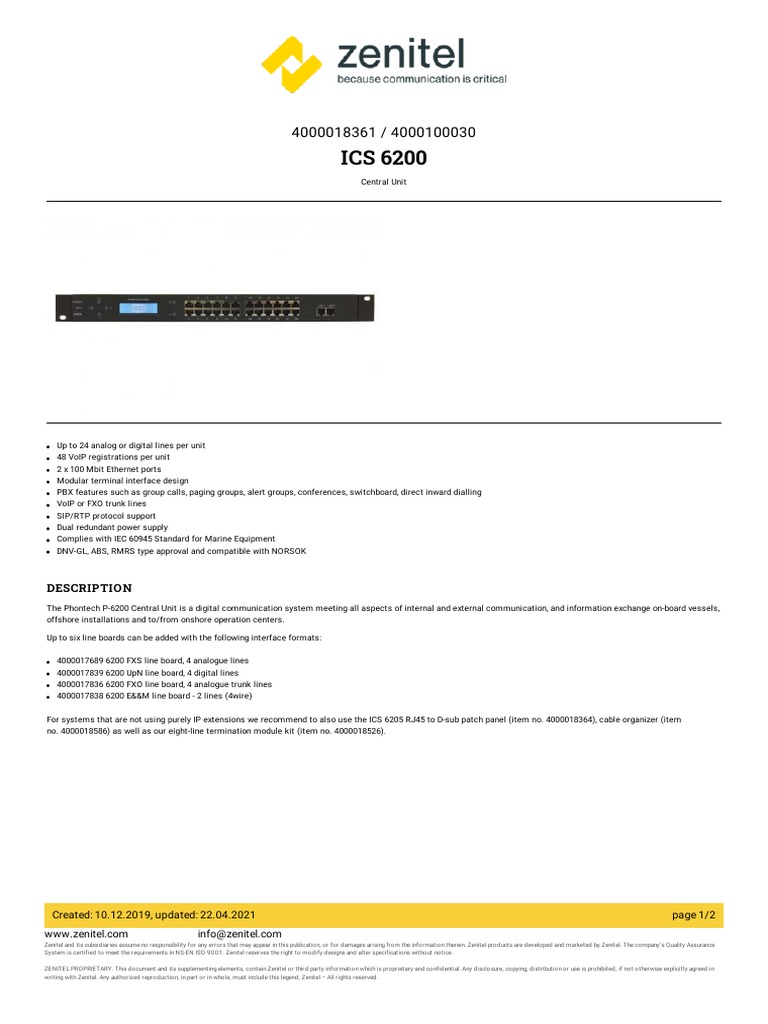 Zenitel-ICS 6200 - 4000018361 4000100030 | PDF | Voice Over Ip ...