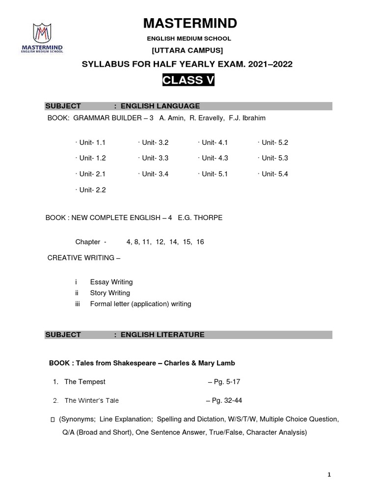 Class V Half-Yearly Syllabus 2021 | PDF | Triangle