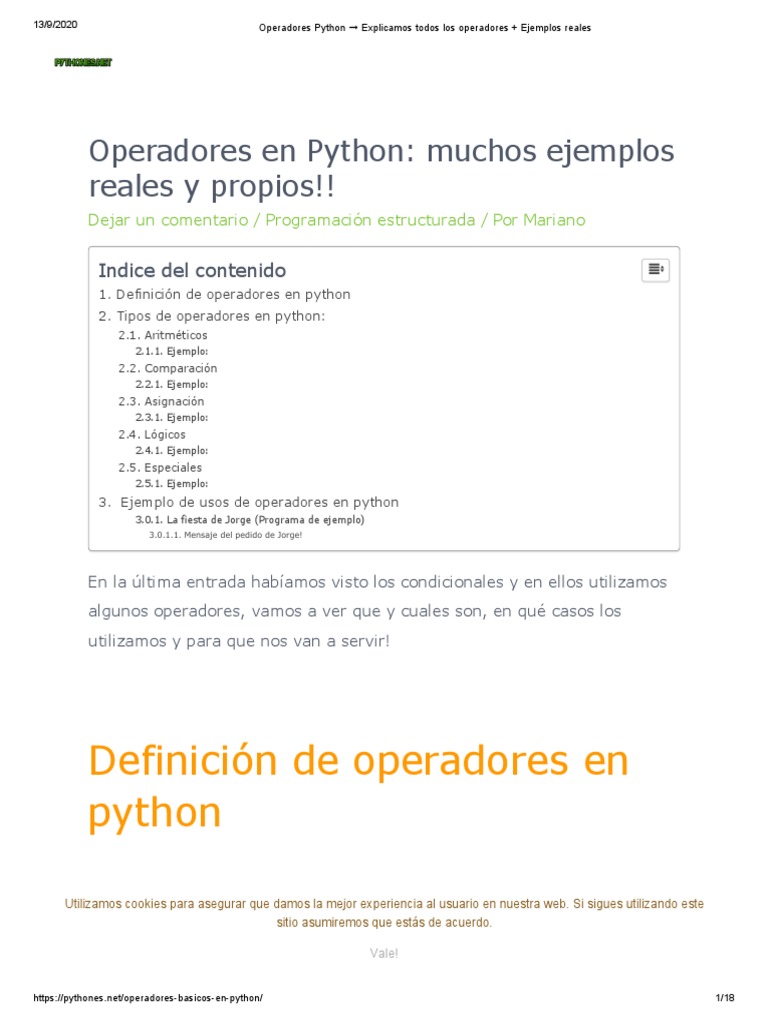 Operadores Python | PDF | Python (lenguaje de programación) | Cookie HTTP
