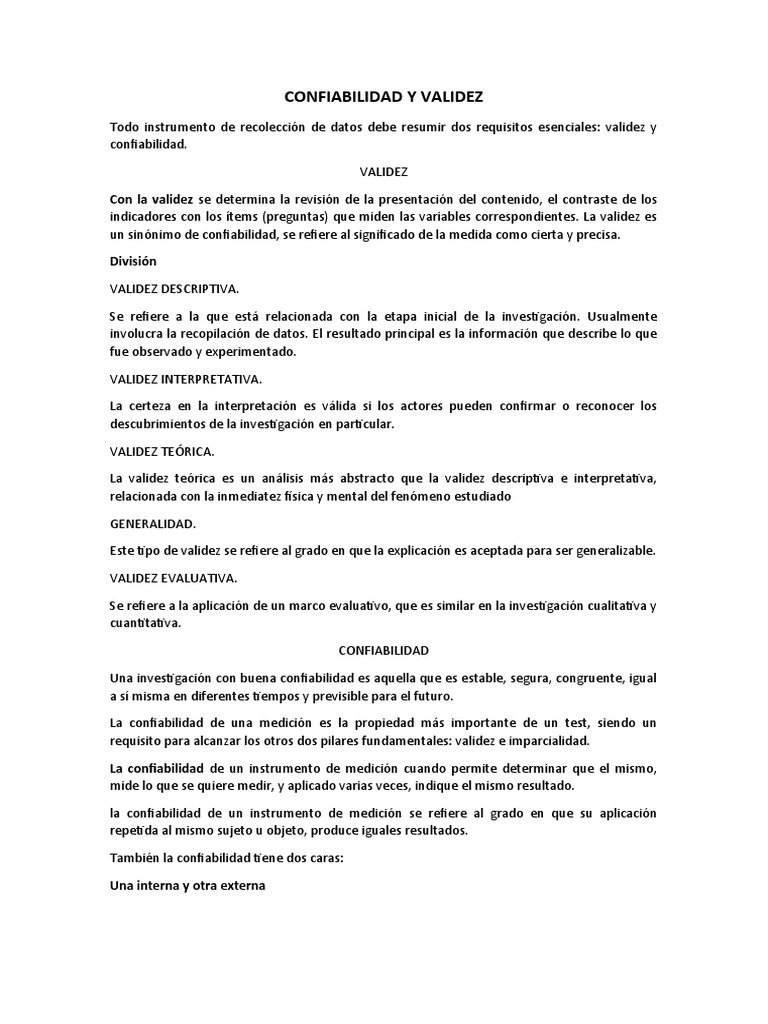 Confiabilidad y Validez | PDF | Validez (Estadísticas) | Medición