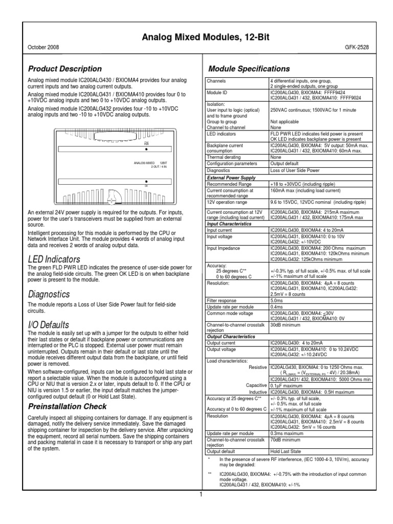 Analog Mixed Modules, 12-Bit: Product Description Module Specifications ...