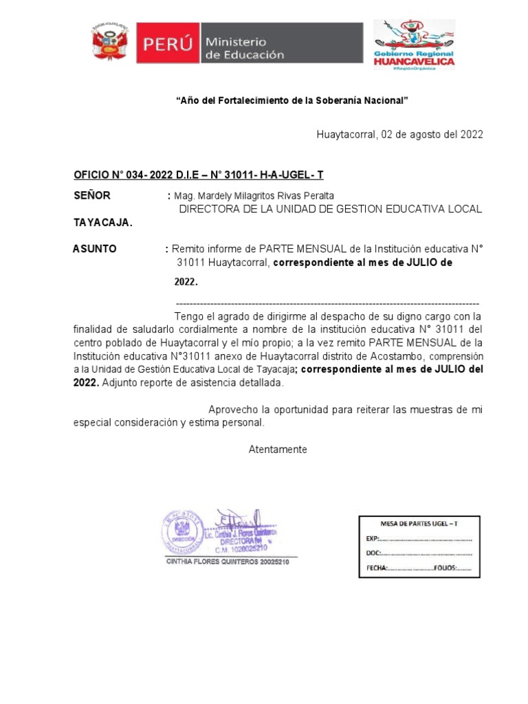 Oficio #024-2022 Parte Mensual - 36664 | PDF | Finanzas y dinero | Ciencias sociales