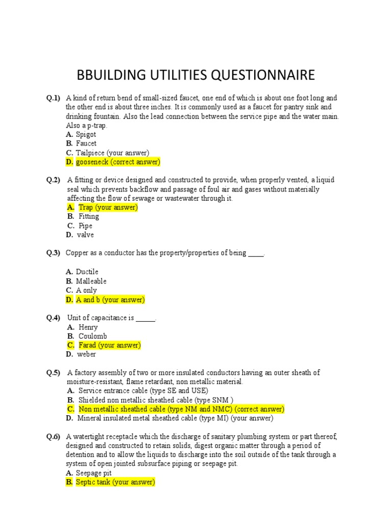 Building Utilities Quiz | PDF | Lighting | Incandescent Light Bulb