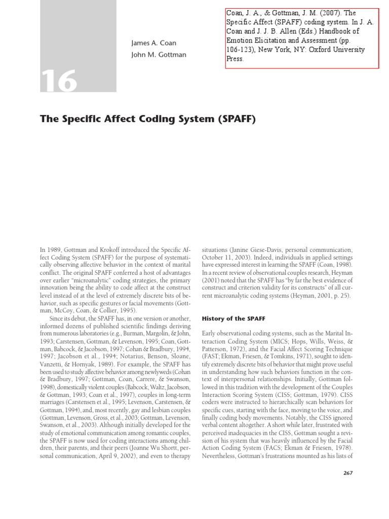 SPAFF: Affective Behavior Coding System | PDF | Nonverbal Communication ...