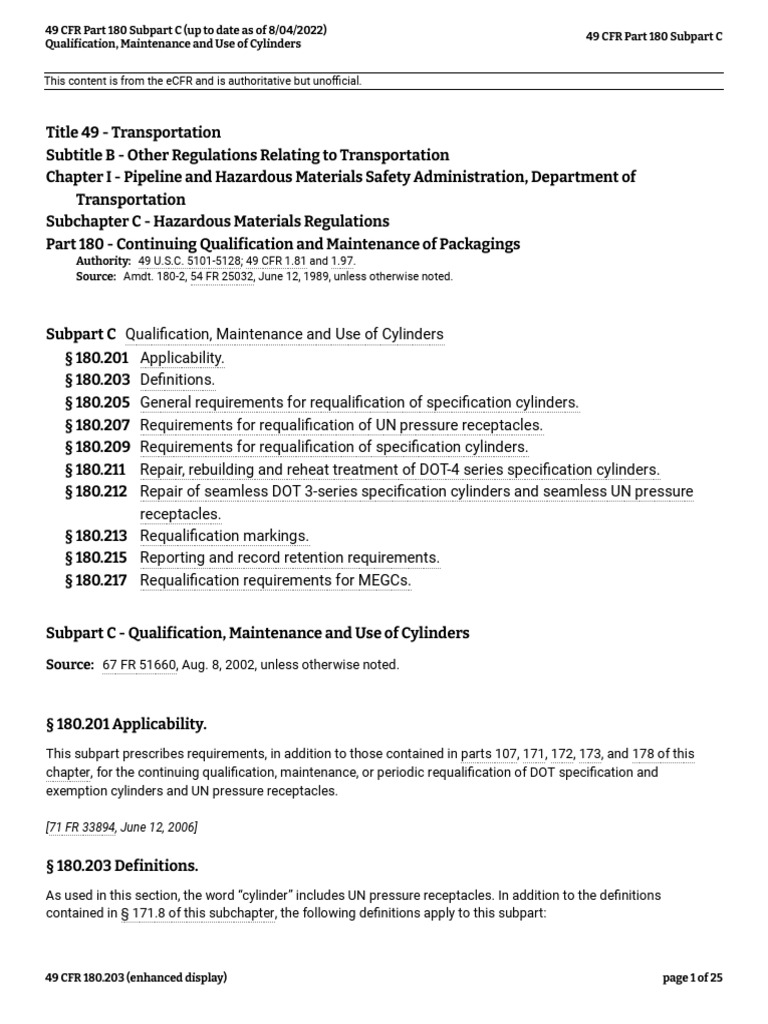 49 CFR Part 180 Subpart C (Up To Date As of 8-04-2022) | PDF ...