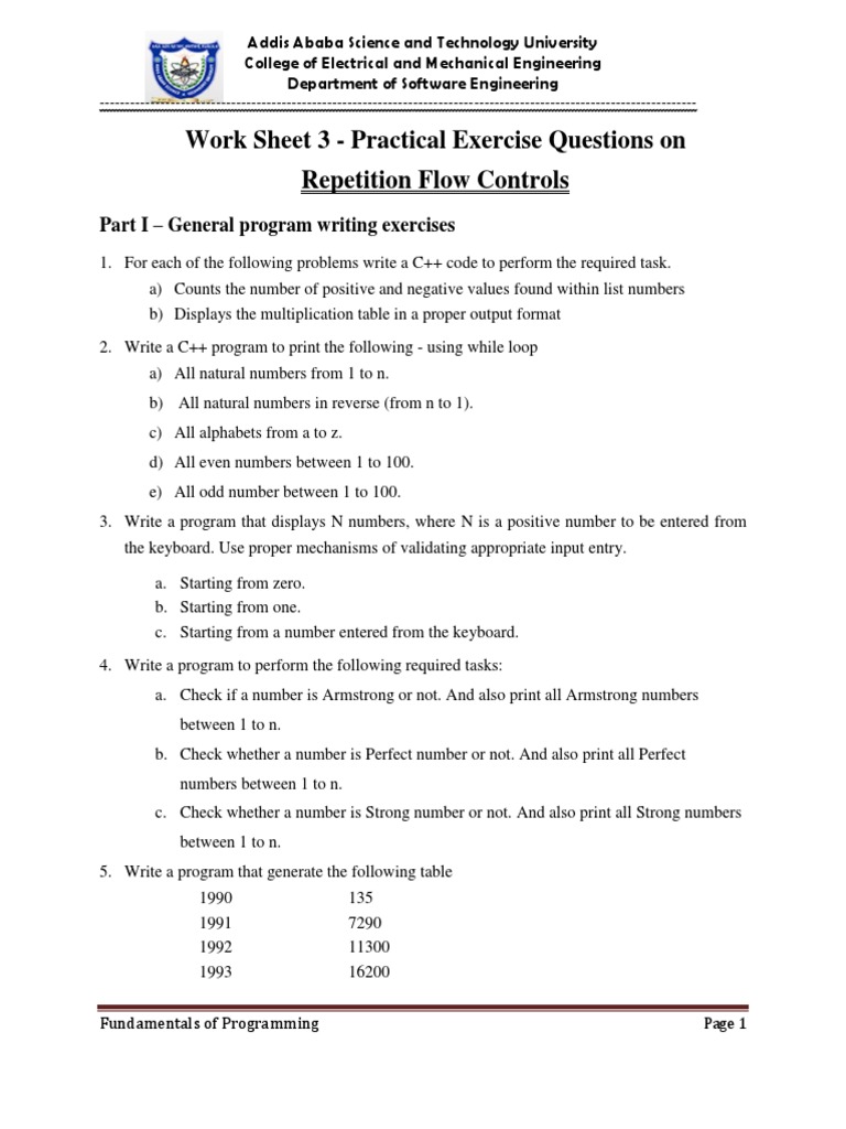 Work Sheet 3 - Repetition Flow Controls 60070 | PDF | Computer Program ...