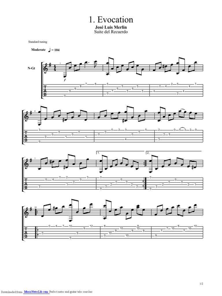 José Luis Merlin's Evocation Tab | PDF | Pitch (Music) | Elements Of Music