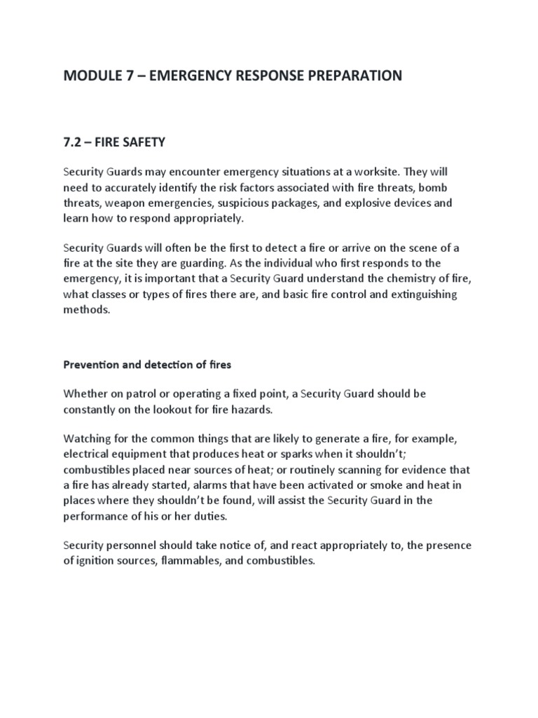 Module 7 - Emergency Response Preparation: 7.2 - Fire Safety | PDF ...