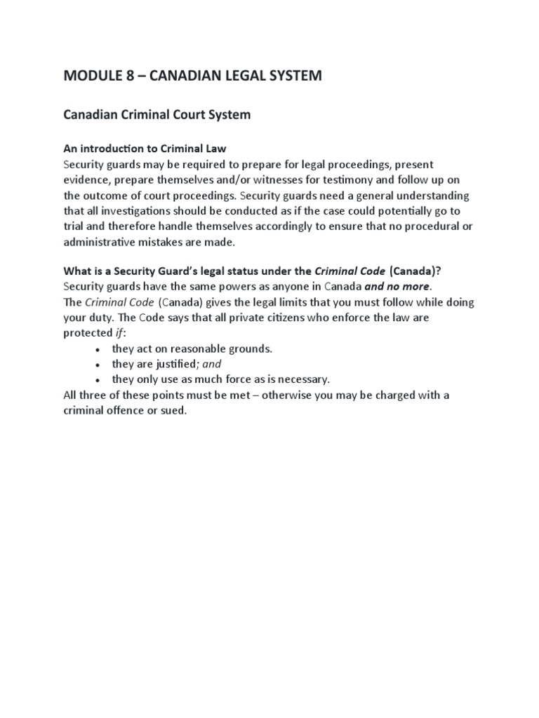 Module 8 - Canadian Legal System | Download Free PDF | Evidence (Law ...