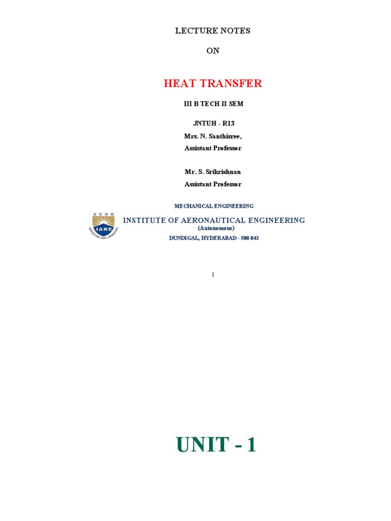 Iare Heat Transfer Lecture Notes | Download Free PDF | Thermal ...