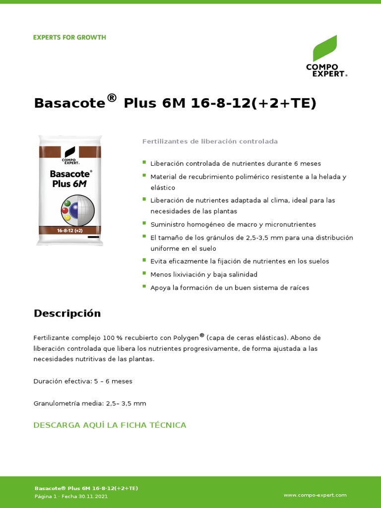 Basacote Plus 6M 168122TE | PDF | Fertilizante | Sustancias químicas
