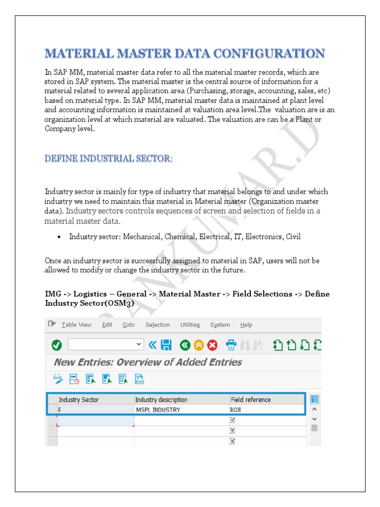 Material Master Data Configuration: Define Industrial Sector | PDF ...