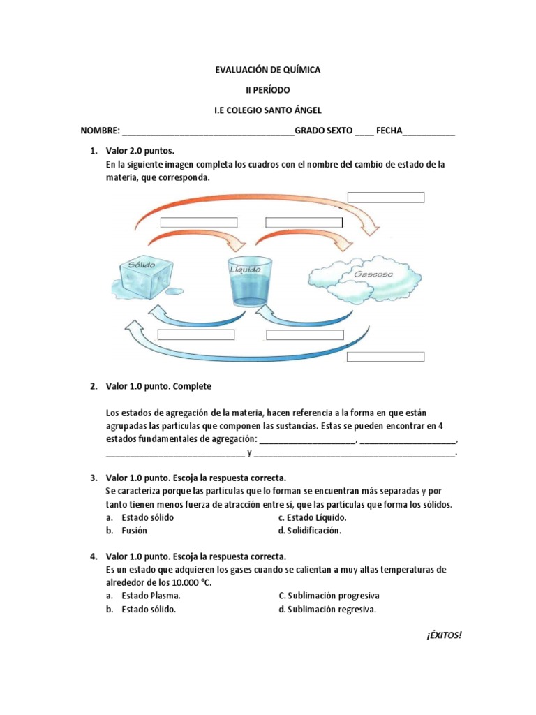 Evaluación de Quimica-Sextos | PDF