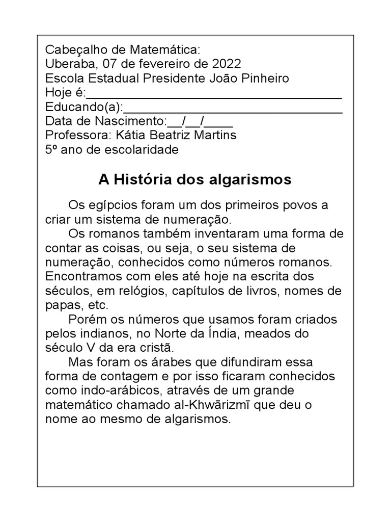 Historia Dos Algarismos | PDF Historia Dos Algarismos | PDF