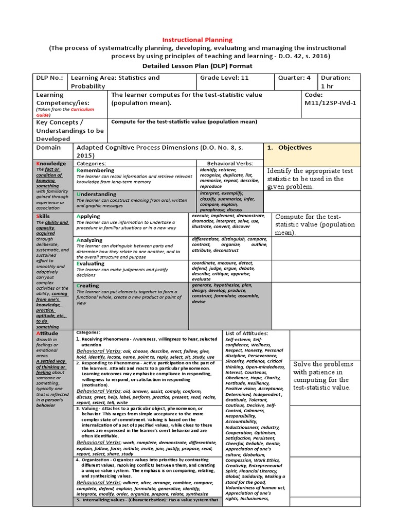 SHS STATISTICS AND PROBABILITY DLP M11or12SP-IVd-1 | PDF | Learning ...
