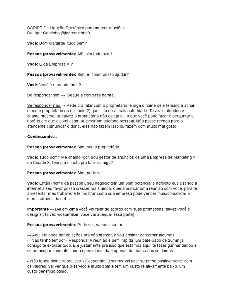 Script para Marcar Reunião Via Ligação | PDF