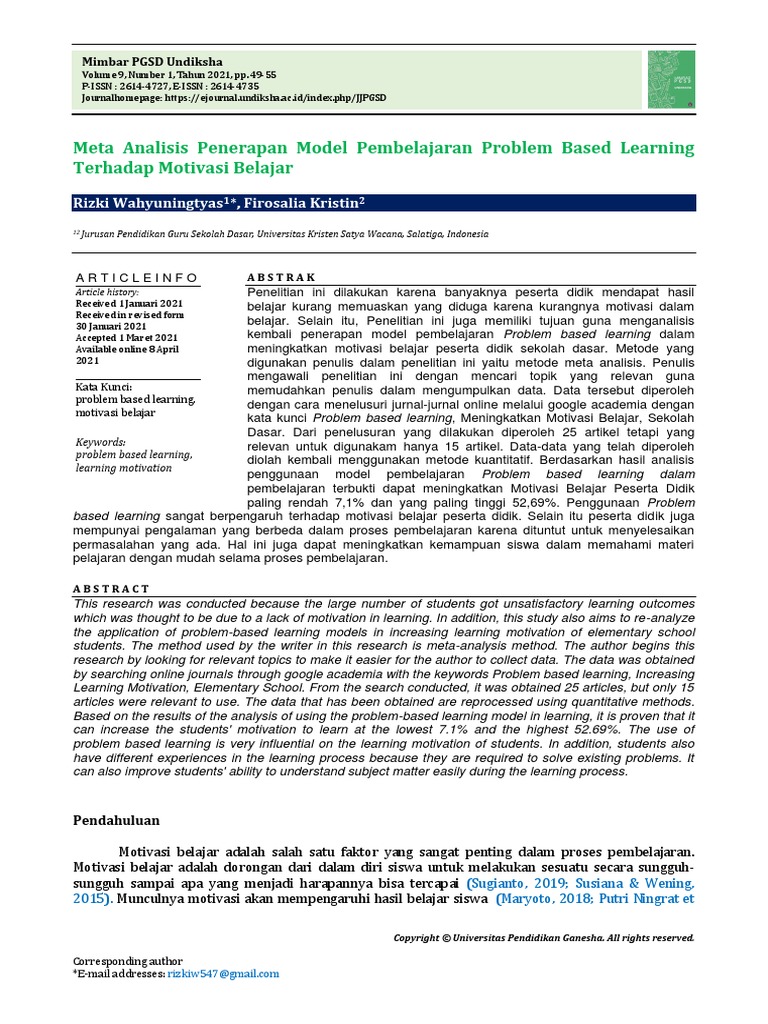 1 Penerapan Model Pembel PBL Terhadap Motivasi Belajar | PDF | Karier ...