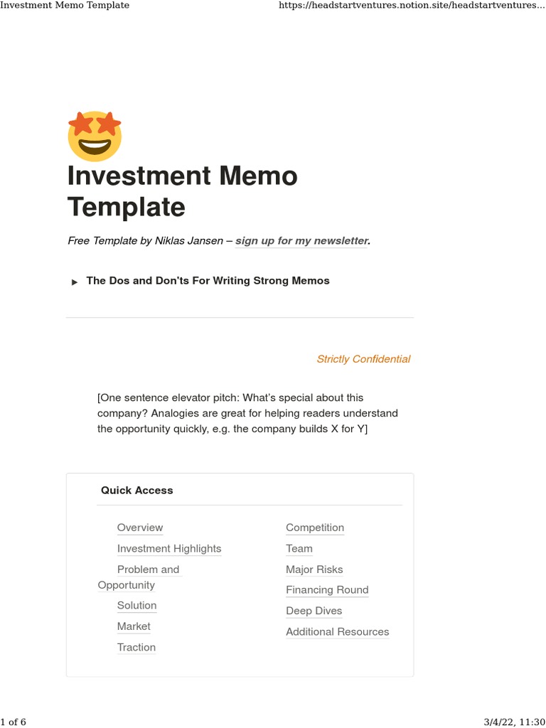 Investment Memo Template by Niklas Jansen | Download Free PDF ...