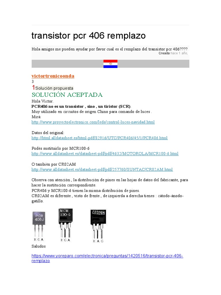 Transistor PCR 406 Remplazo | PDF | Transistor | Ingenieria Eléctrica