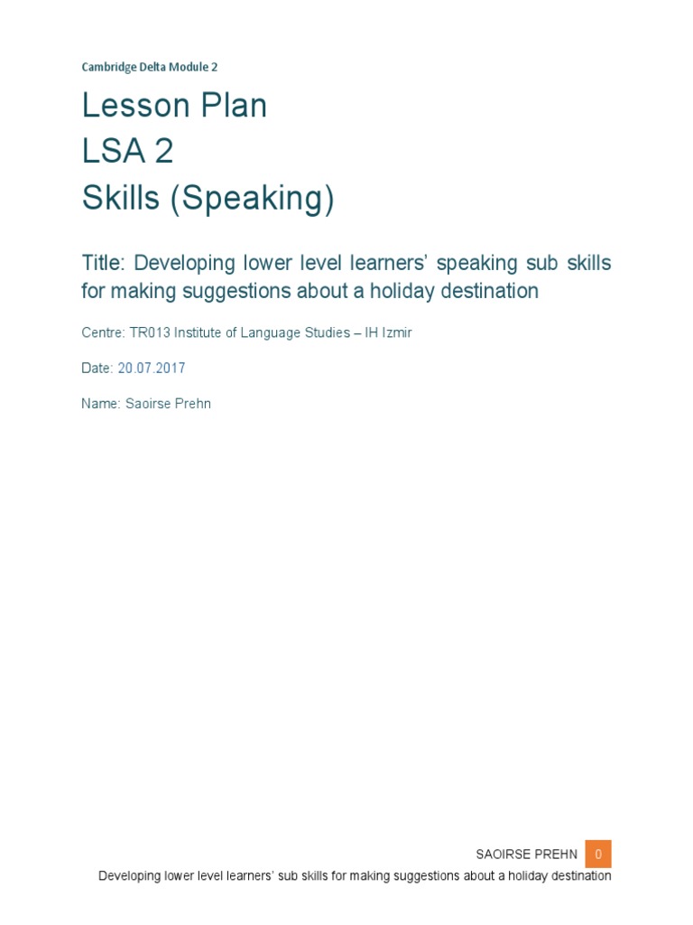 Lesson Plan Lsa 2 Skills (Speaking) : Title | PDF | Learning | Behavior ...