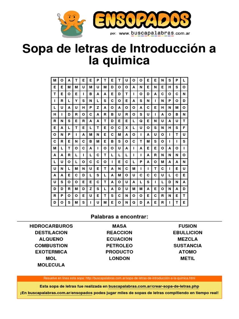 Sopa de Letras de Introducción A La Quimica | PDF | Química | Hidrocarburos