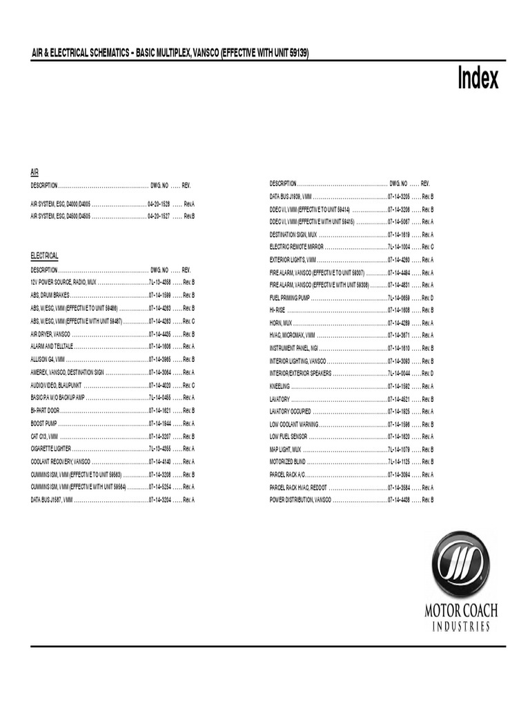 Index: Air & Electrical Schematics - Basic Multiplex, Vansco (Effective ...