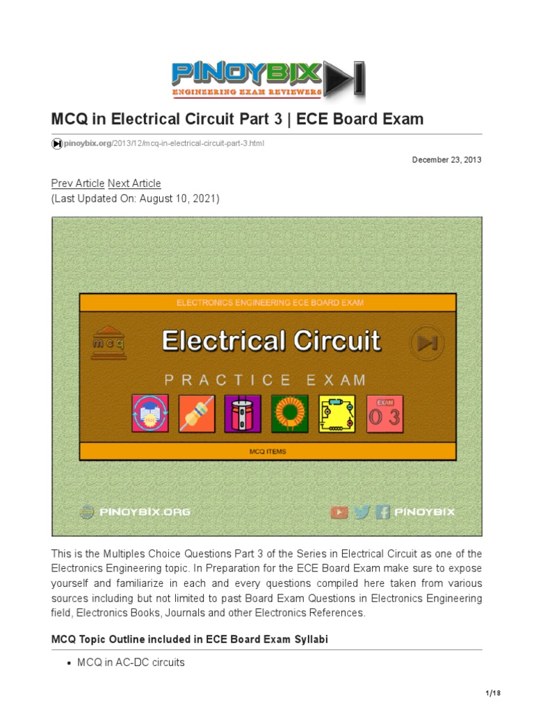 ECE Board Exam: Electrical MCQs Part 3 | PDF | Capacitor | Electrical ...
