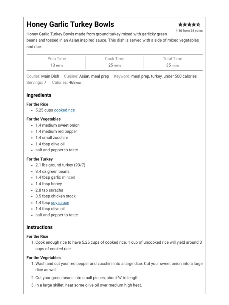 Honey Garlic Turkey Bowls - THE MEAL PREP MANUAL | PDF | Cooking ...