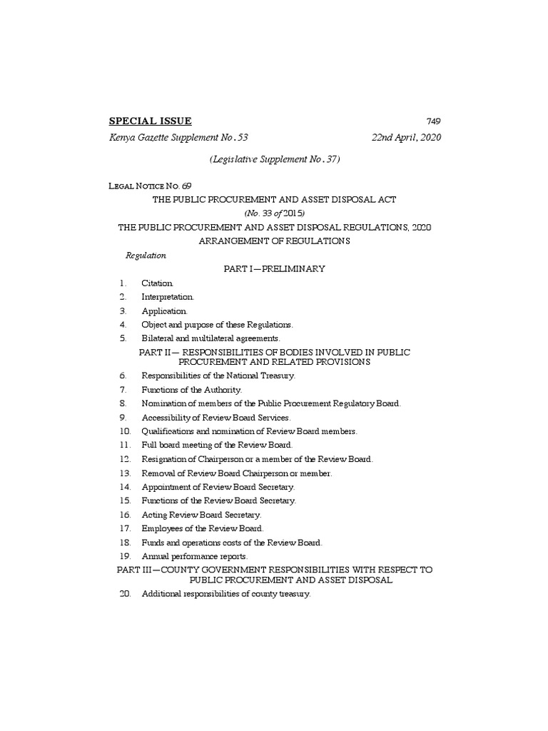 The Public Procurement and Asset Disposal Regulations, 2020 | PDF ...