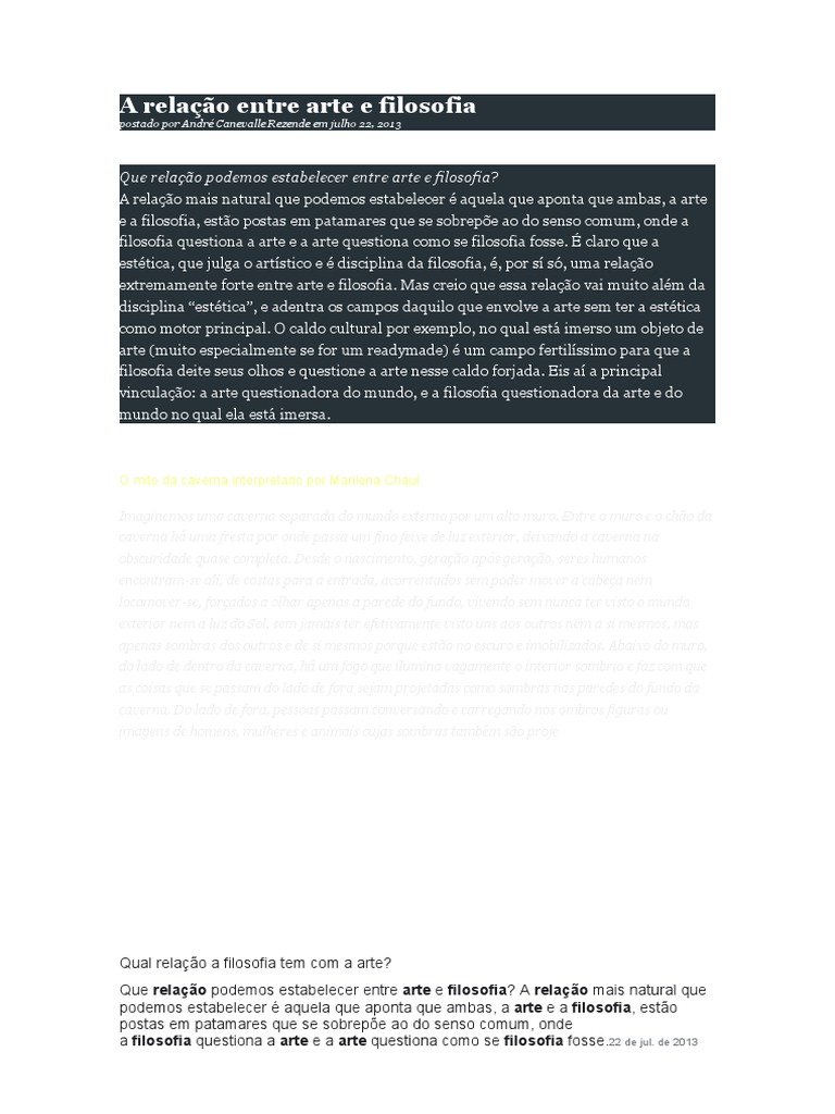 Relação entre Arte e Filosofia | PDF | Amor | Estética