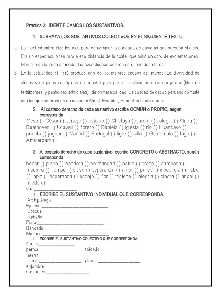 Practica 2 Sustantivos | PDF | Perú