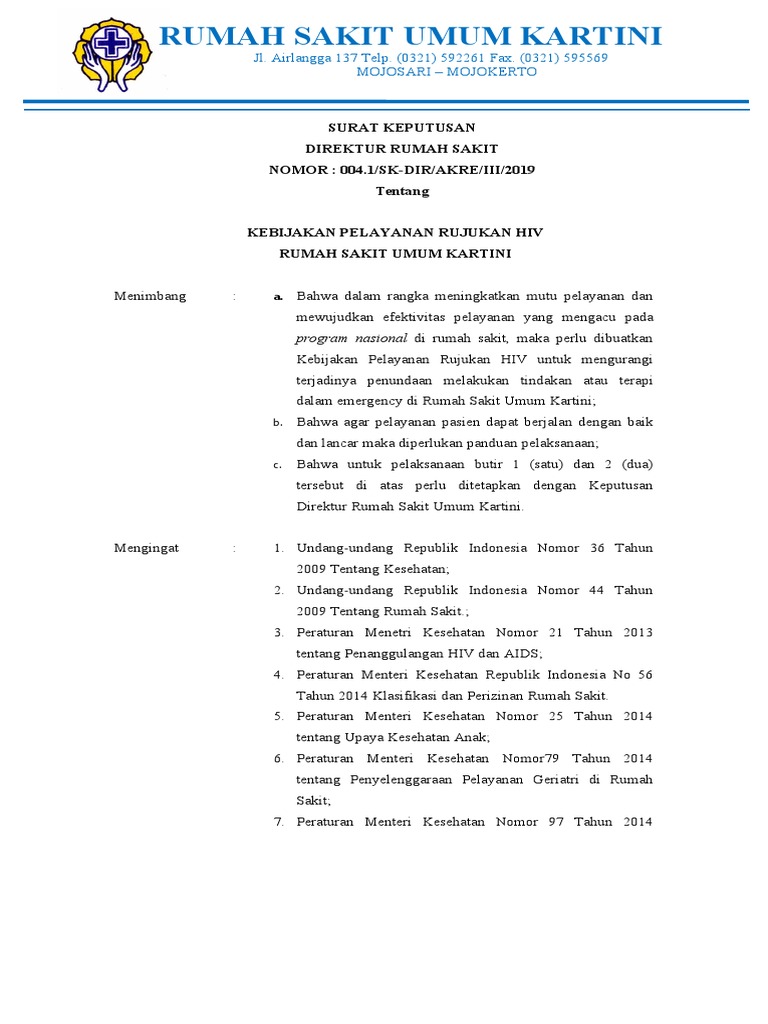Ep 2.1 No 1 SK DIR 004.1 KEBIJAKAN PELAYANAN RUJUKAN HIV | PDF ...