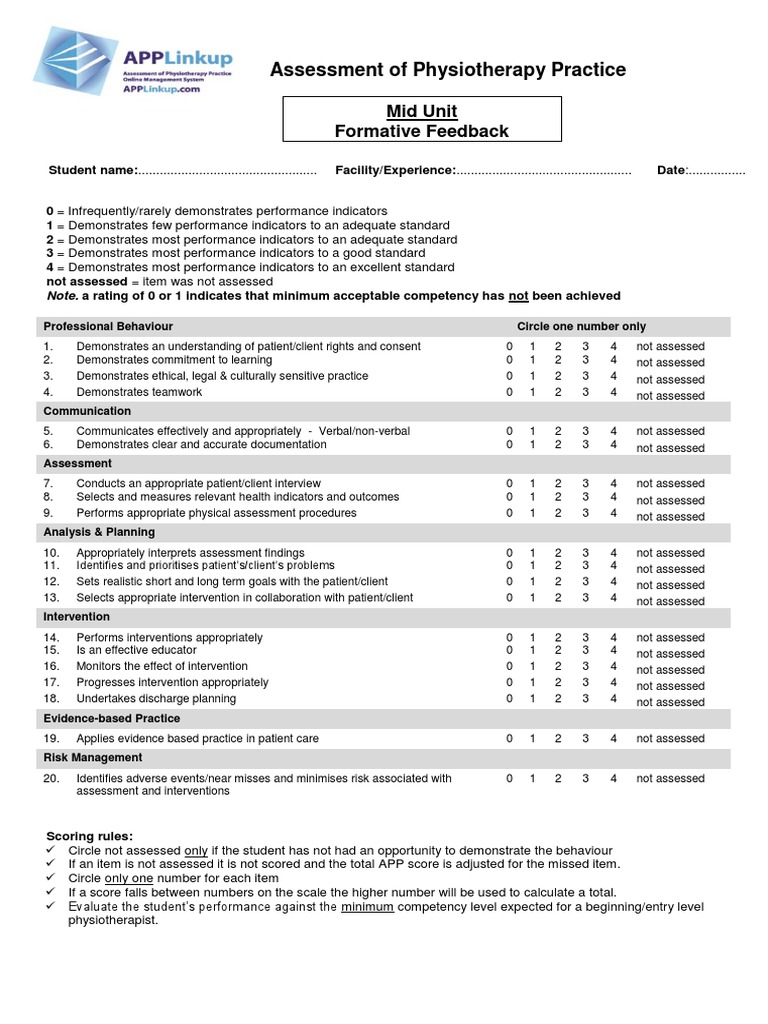 Formative Assessment of Physiotherapy Student Performance on Mid-Unit ...