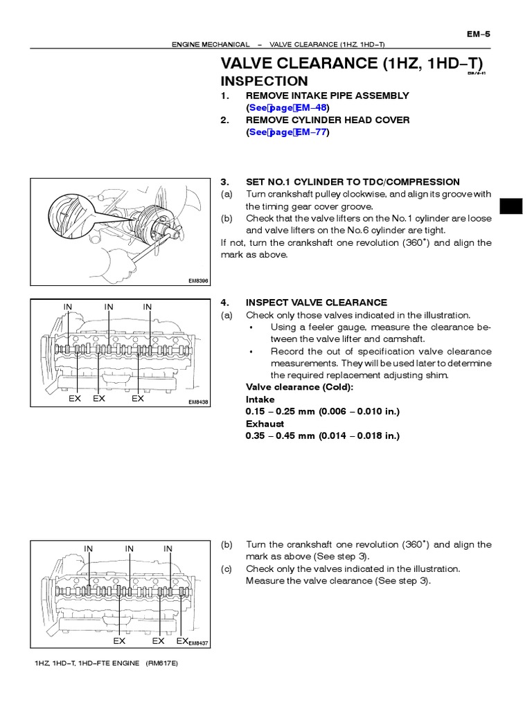 Valve Clearance (1Hz, 1Hd T) : Inspection | PDF | Mechanical ...