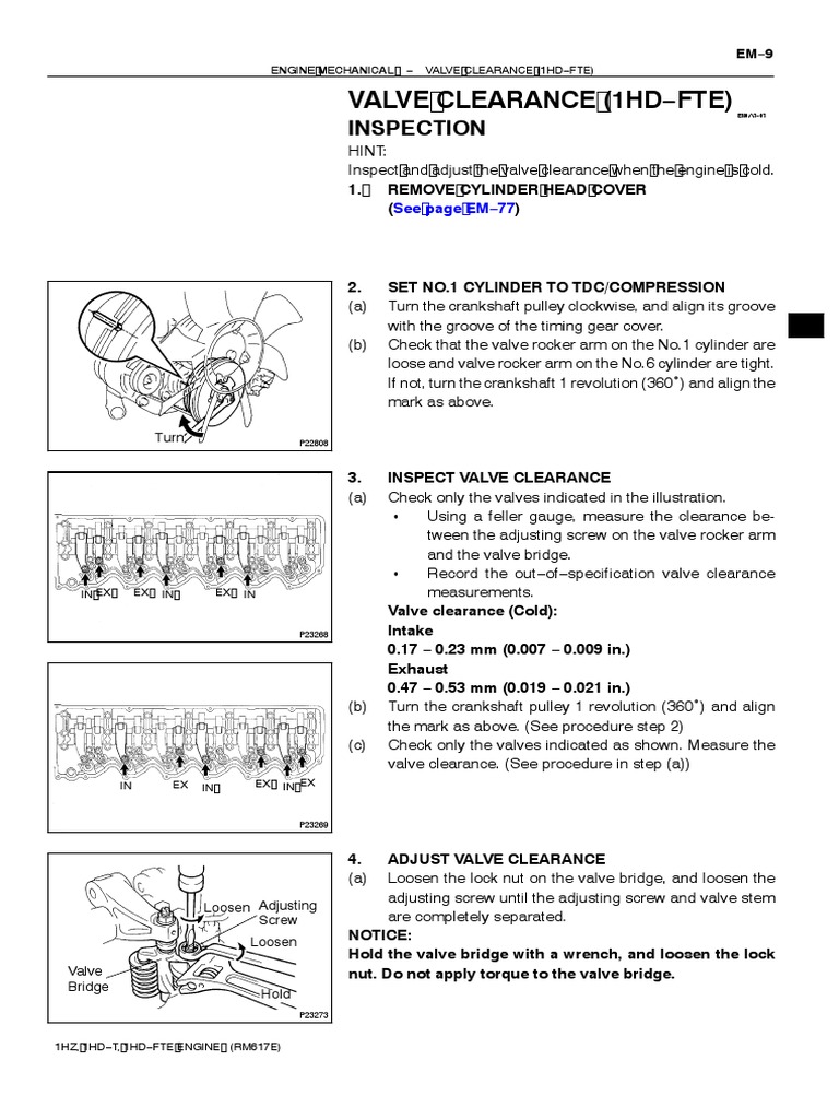 Valve Clearance (1Hd Fte) : Inspection | PDF | Nut (Hardware) | Valve