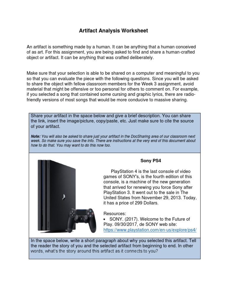 Artifact Analysis Worksheet | PDF | Play Station | Computing