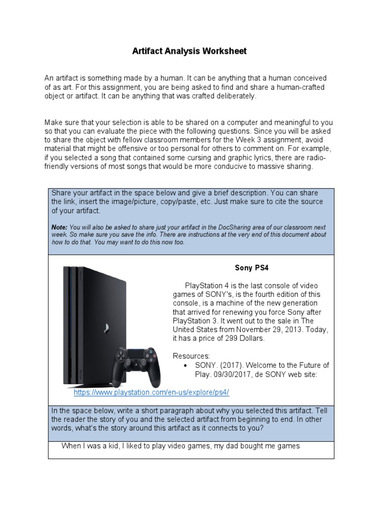 Artifact Analysis Worksheet | PDF | Play Station | Computing