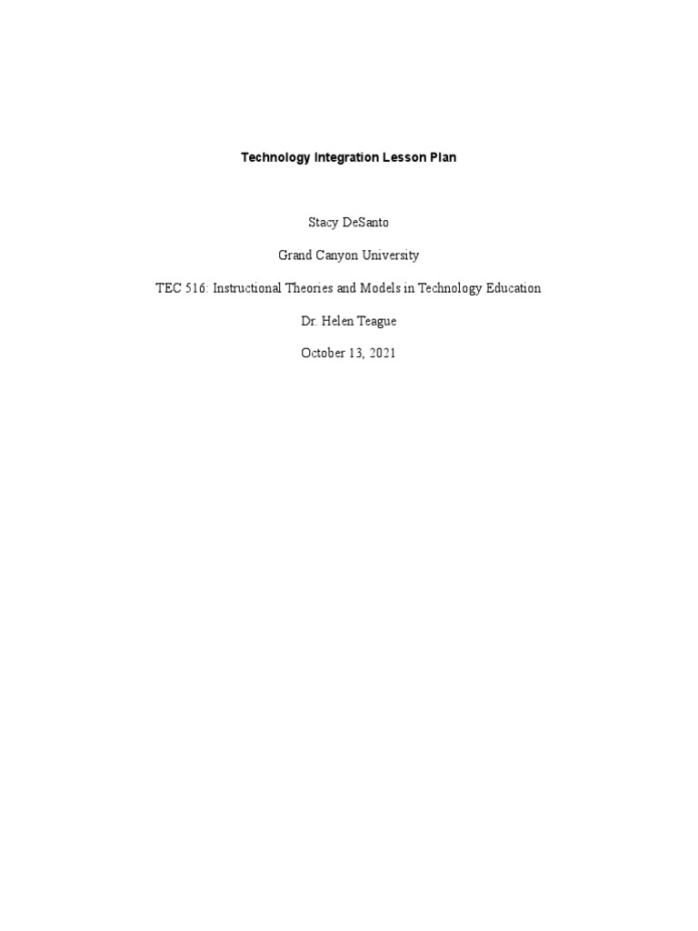Technology Integration Lesson Plan | PDF | Teachers | Teaching Method