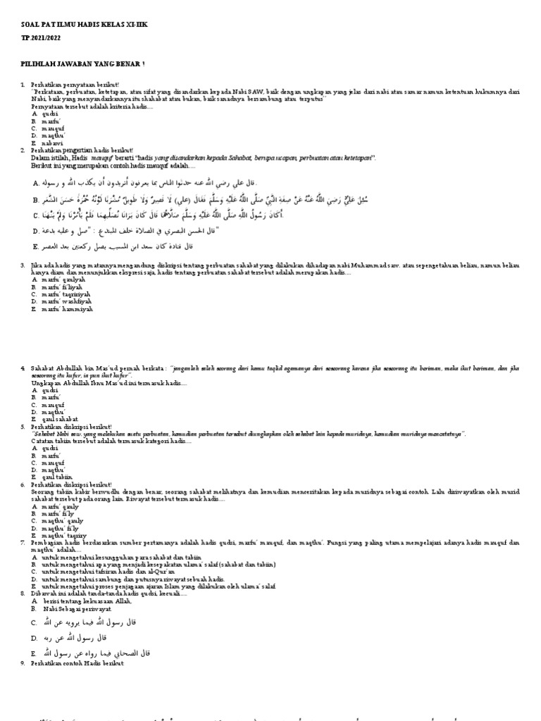 Ilmu Hadis 11 Soal + | PDF