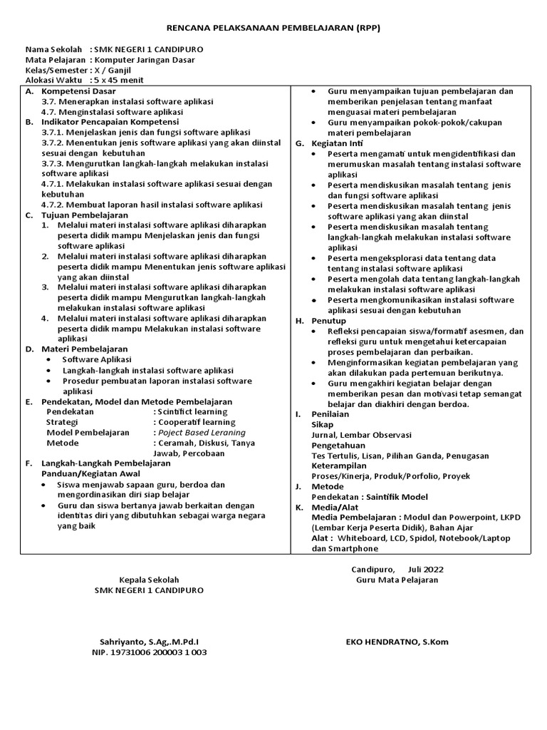 RPP Komputer Jaringan Dasar 3.7&4.7 | PDF