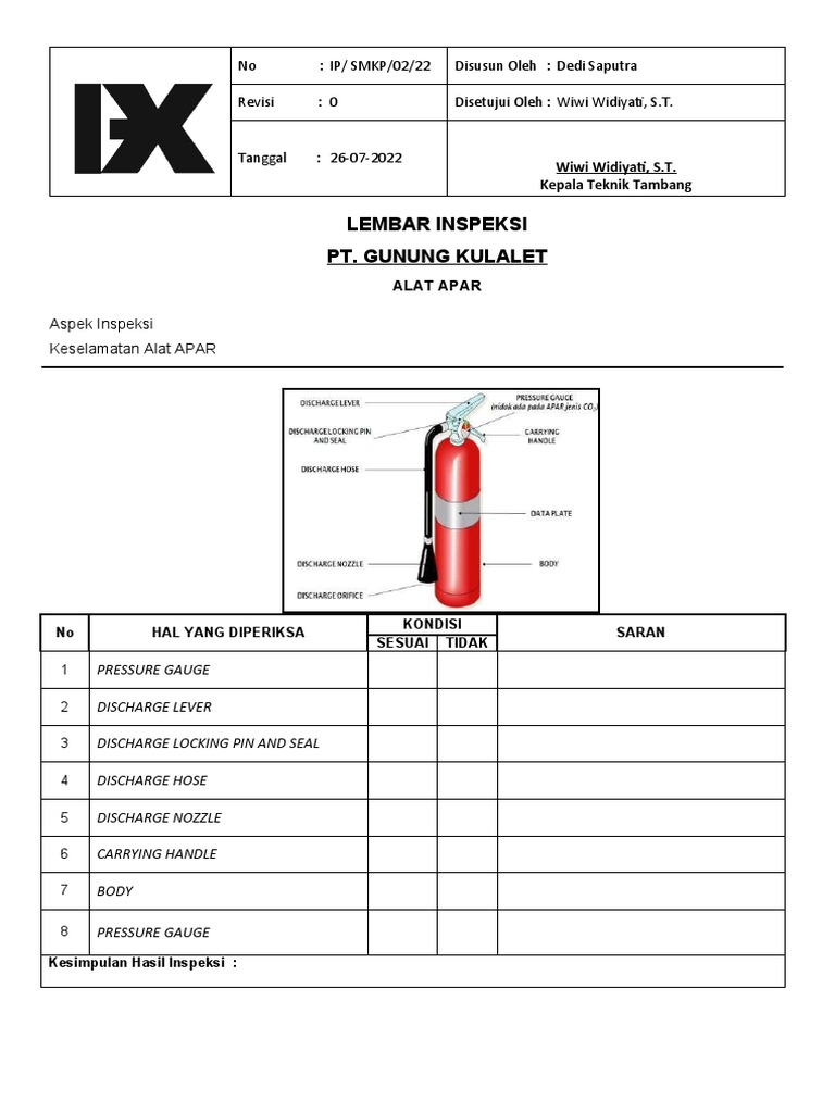 Lembar Inspeksi Apar | PDF