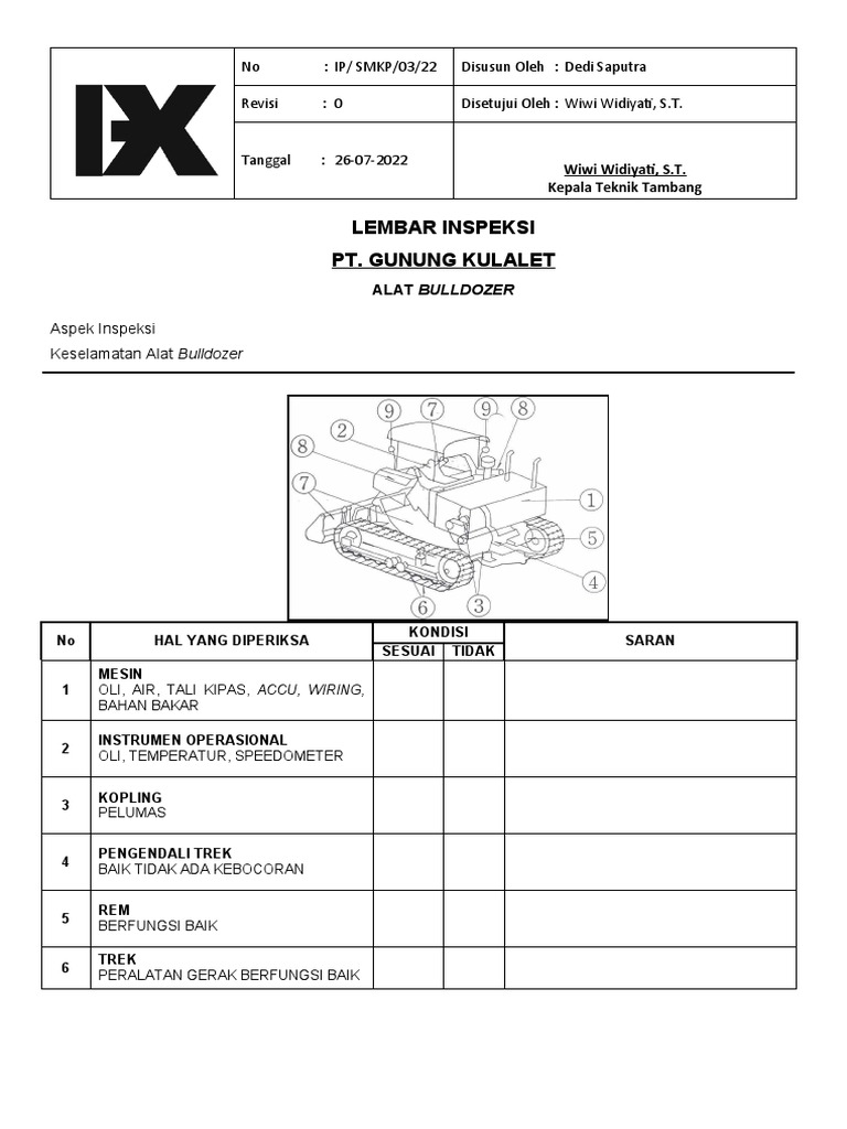 Lembar Inspeksi Bulldozer | PDF